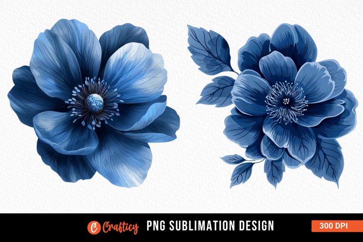 Watercolor Indigo Blue Flower Clipart