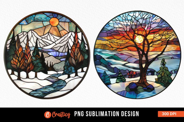 Stained Glass Winter Landscape Clipart