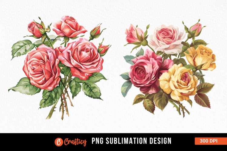 Watercolor Red Rose Bouquet Clipart
