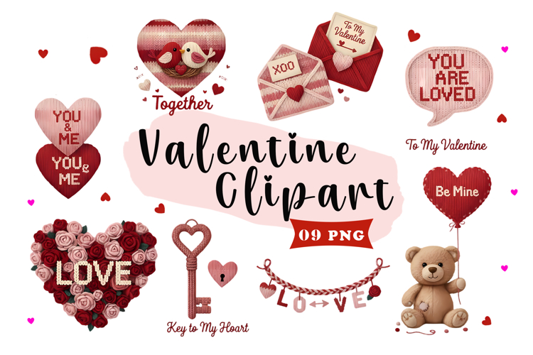 Cute Valentine Clipart Set Teddy Bears, Letters & Love Heart