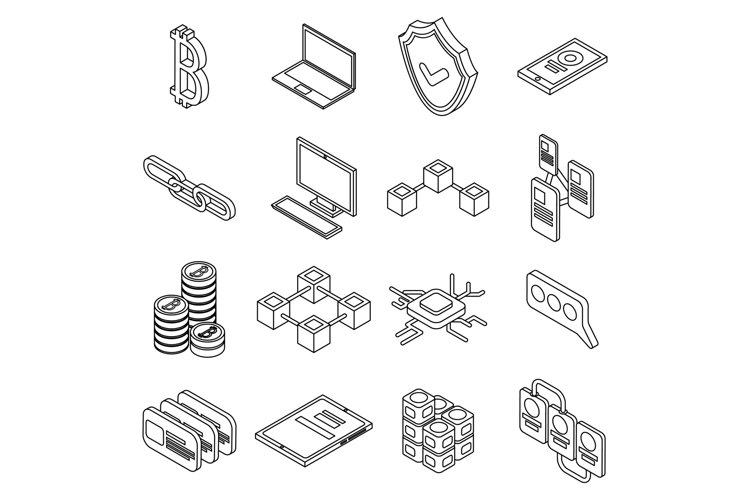 Blockchain icon set vector outine