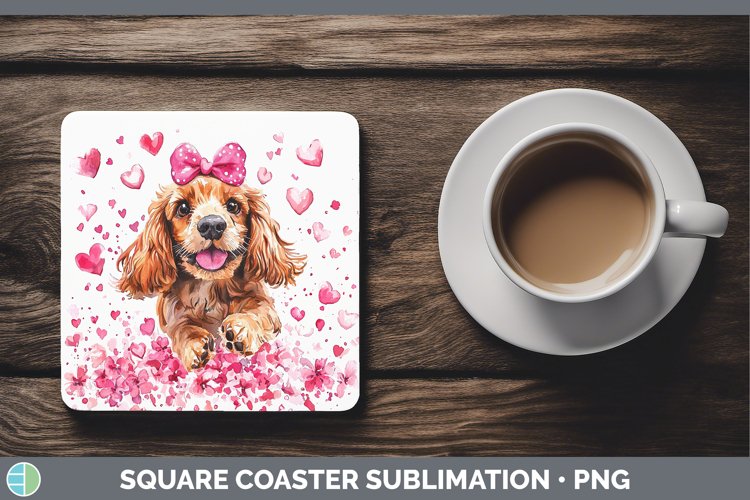 Valentine Dogs Cocker Spaniel Square Coaster Sublimation Coa