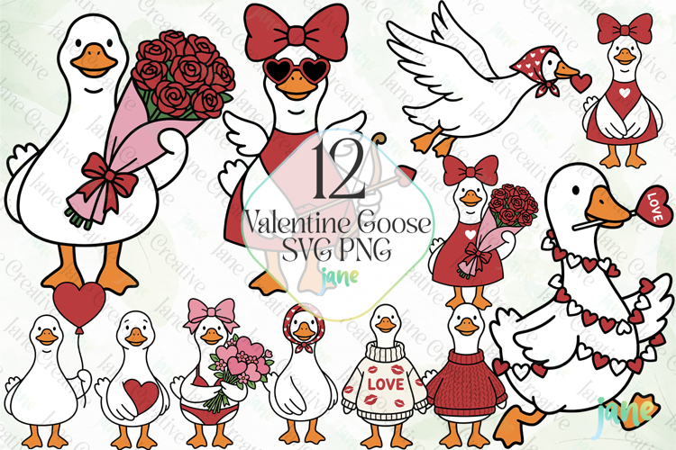 Valentine Goose SVG PNG Clipart Bundle