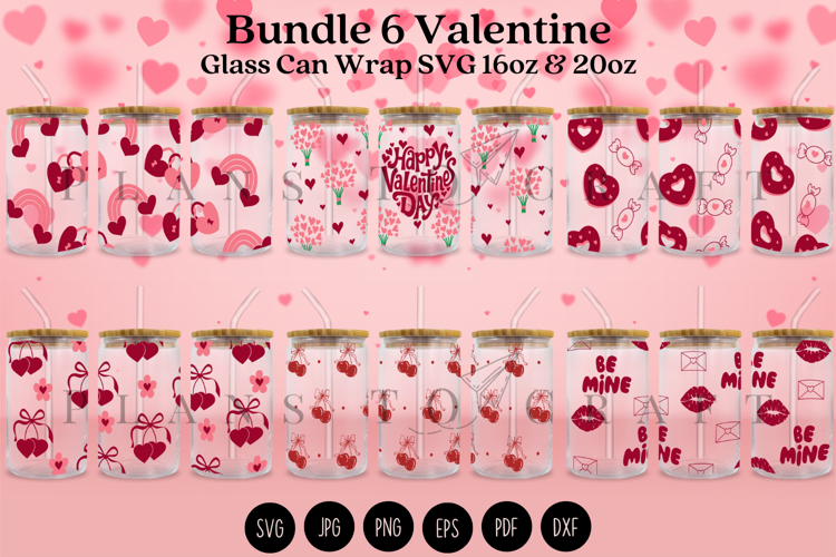 bundle valentine Libbey Can Glass Wrap SVG 16oz 20oz