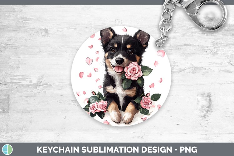 Valentine Rose Dogs Australian Kelpie Keychain Sublimation K
