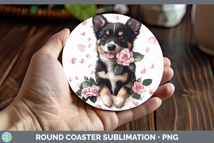 Valentine Rose Dogs Australian Kelpie Round Coaster Sublimat