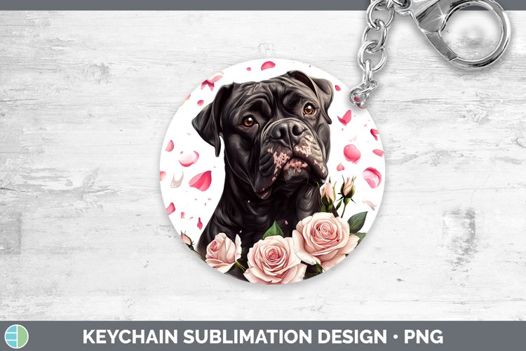 Valentine Rose Dogs Cane Corso Keychain Sublimation Keyring