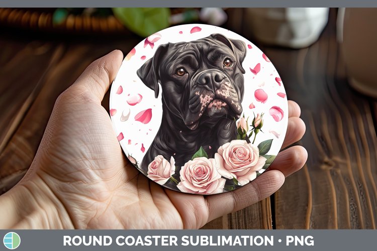 Valentine Rose Dogs Cane Corso Round Coaster Sublimation Coa