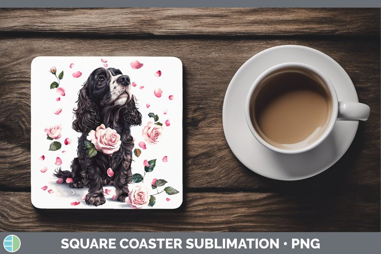 Valentine Rose Dogs Cocker Spaniel Square Coaster Sublimatio