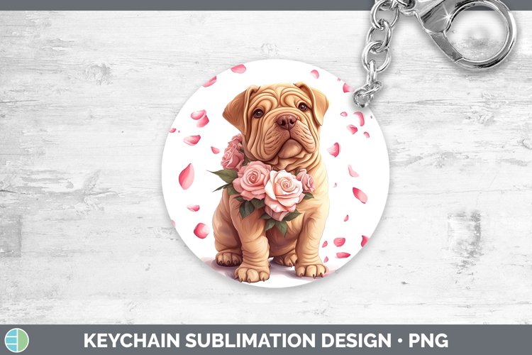 Valentine Rose Dogs Shar Pei Keychain Sublimation Keyring De