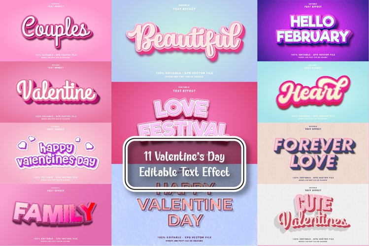 11 Editable Text Effect Bundle for Valentine's Day