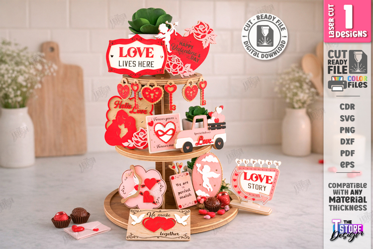Valentine's Day Tiered Tray Laser Cut | Romantic Table Decor