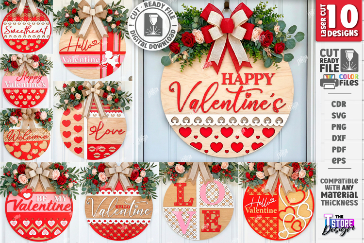 Valentine’s Round Door Signs Laser Cut Bundle| Layered