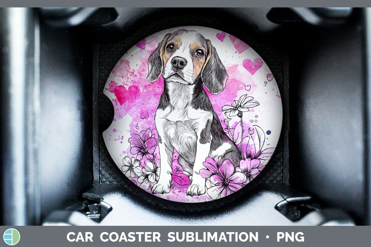 Valentine Splash Dogs Beagle Car Coaster Sublimation Design