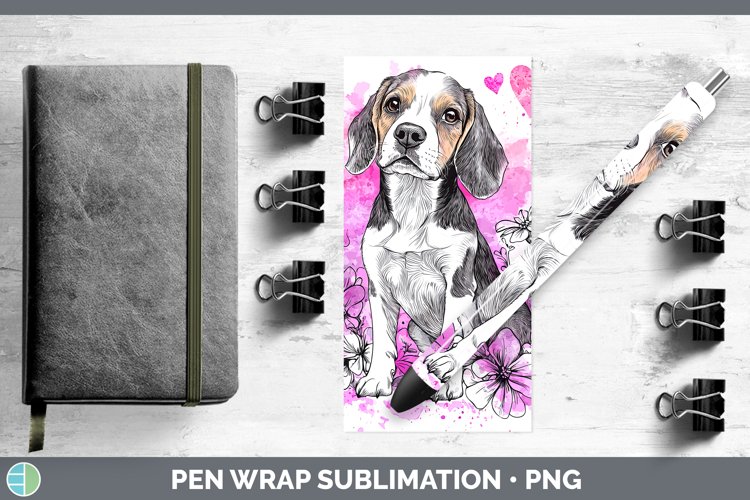 Valentine Splash Dogs Beagle Pen Wrap Sublimation Pen Design