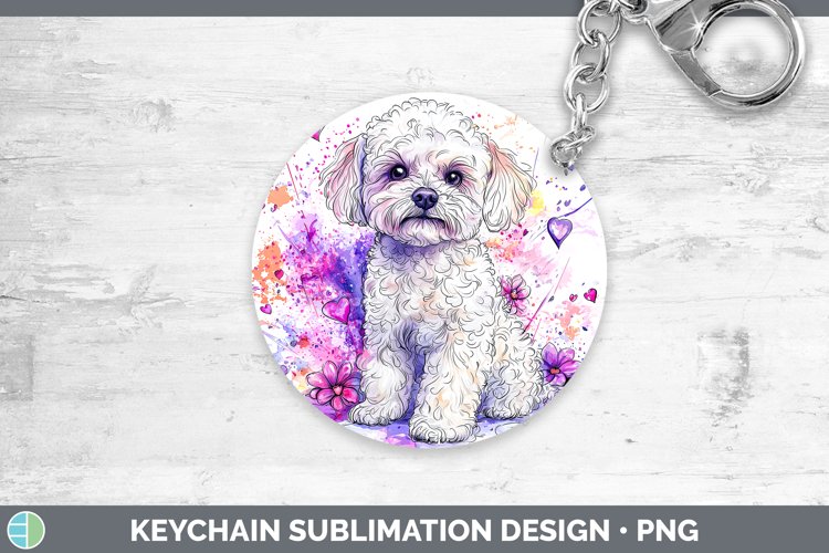 Valentine Splash Dogs Bichon Frise Keychain Sublimation Keyr