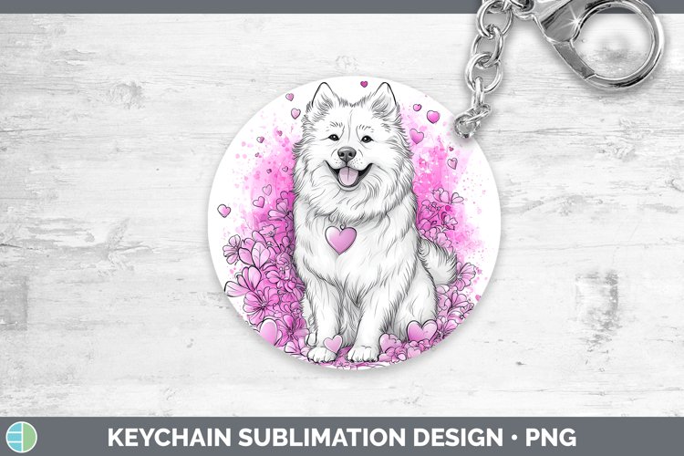 Valentine Splash Dogs Samoyed Dog Keychain Sublimation Keyri