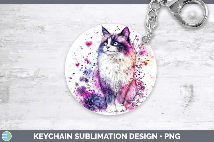 Valentine Splash Ragdoll Cat Keychain Sublimation Keyring De