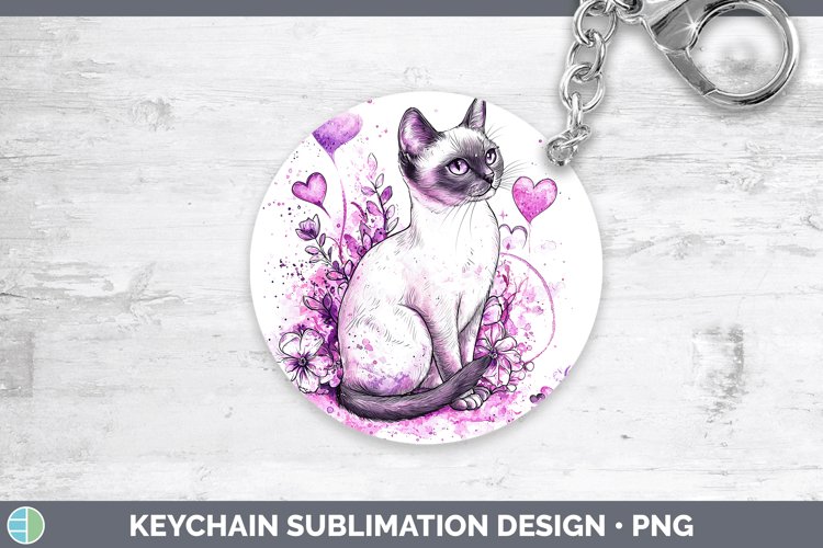 Valentine Splash Siamese Cat Keychain Sublimation Keyring De