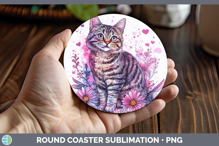 Valentine Splash Tabby Cat Round Coaster Sublimation Coaster