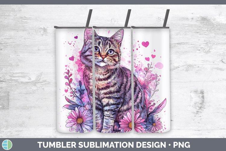 Valentine Splash Tabby Cat Tumbler Sublimation 20 oz Skinny