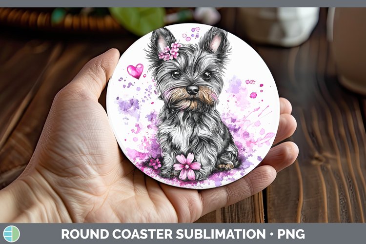 Valentine Splash Yorkshire Terrier Round Coaster Sublimation