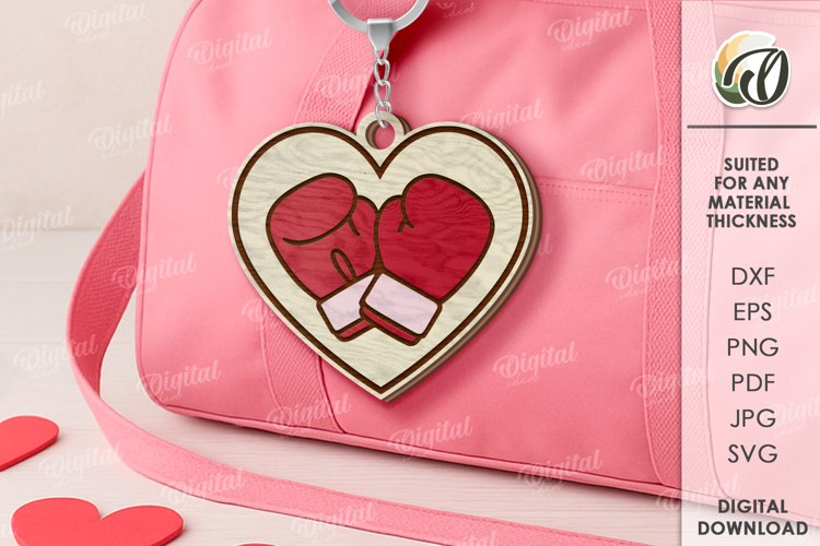 Valentine's Day Sport Keychain Laser Cut. Boxing SVG
