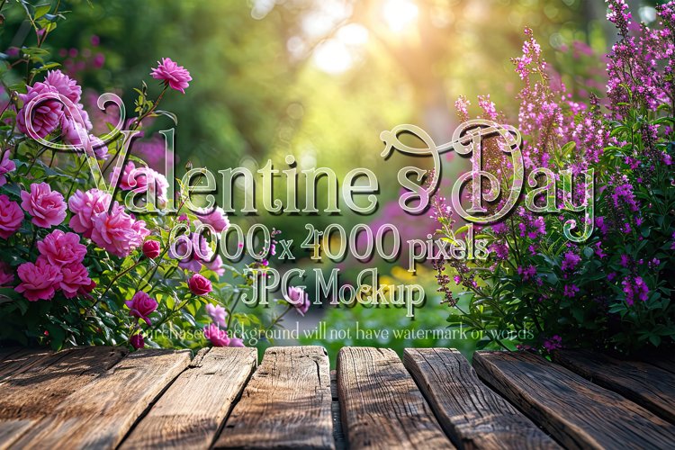 Valentine's Day Mockup, Front View, Roses, Wood Table, B125