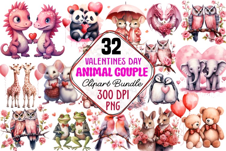 Valentines Day Animals on Swings Clipart, Valentines Day