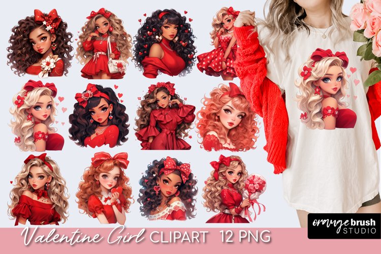 Valentines Day Fashion Girl Clipart Bundle