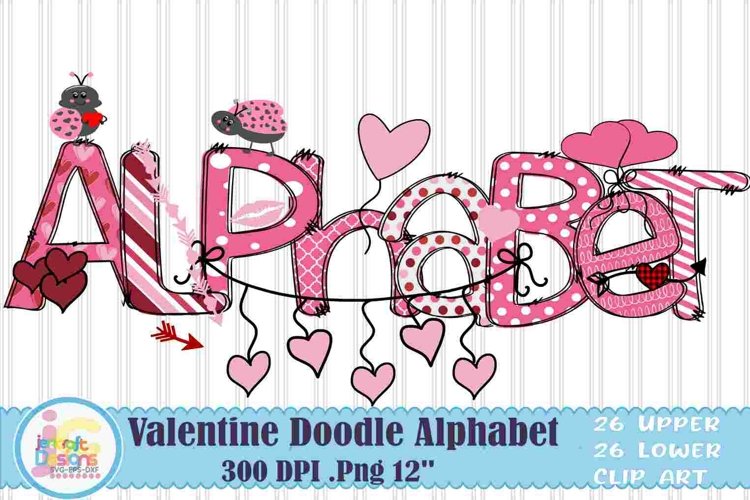 Valentines Day Doodle letters alpha pack with cliapart