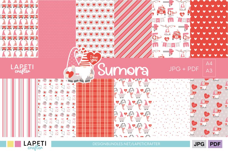 Valentines Gnomes digital paper pack| DinA4 & DinA3 size