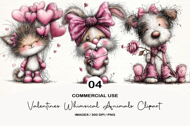 Valentines Whimsical Animals Clipart (6446912)