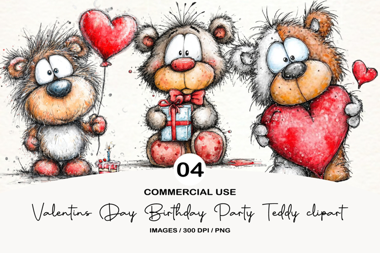 Valentin's Day Birthday Party Teddy clipart