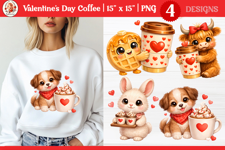 Valentine’s Day Cute Animals with coffee sublimation