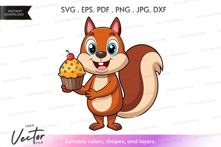Happy squirrel with cupcake