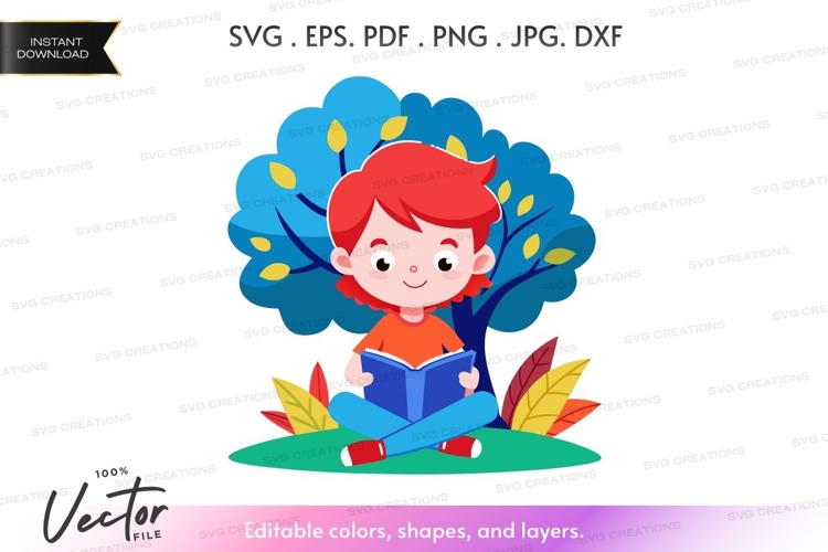 Reading boy under a tree