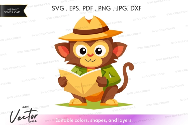 Adventurous monkey reading a map