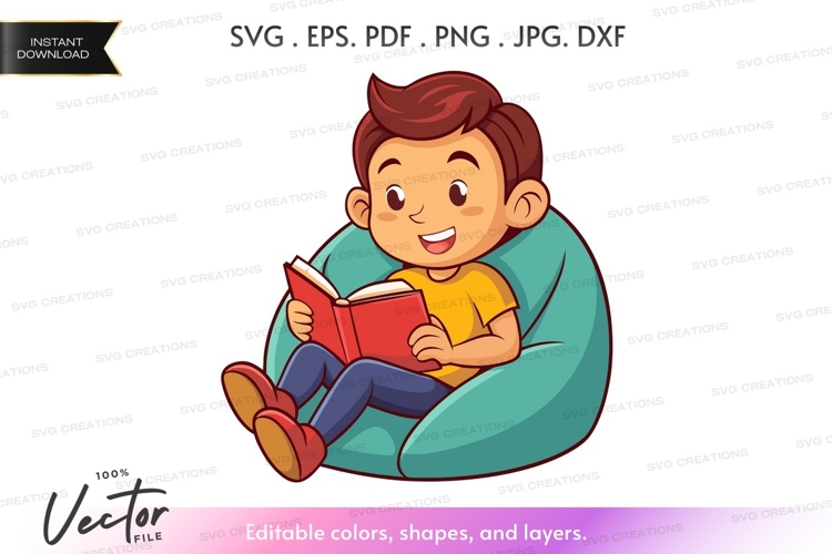 Happy boy reading a book