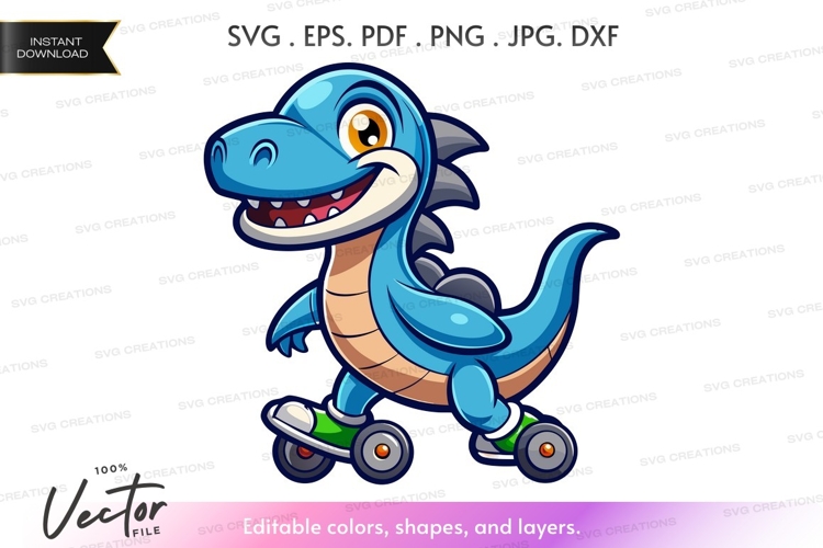 Cartoon dinosaur on roller skates
