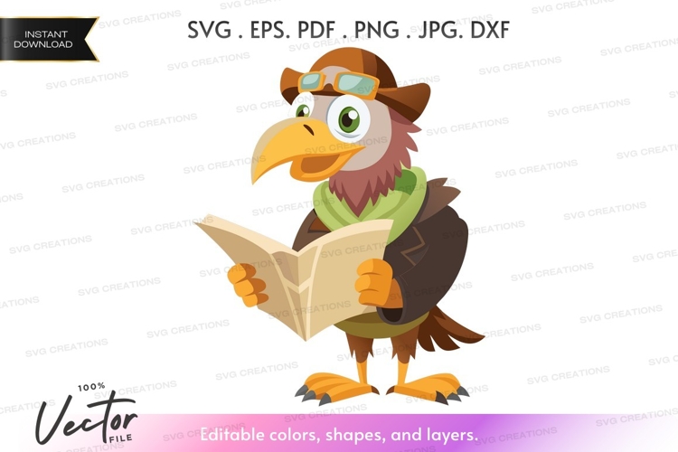 Adventurous bird reading a map
