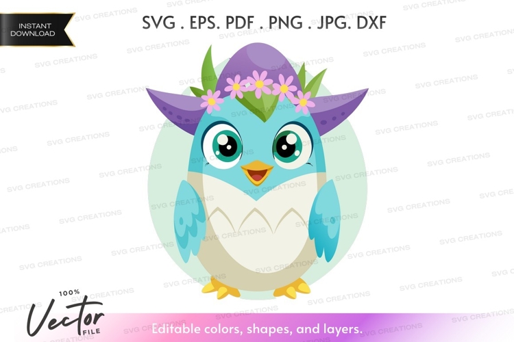 Whimsical owl with flower crown (6477365)