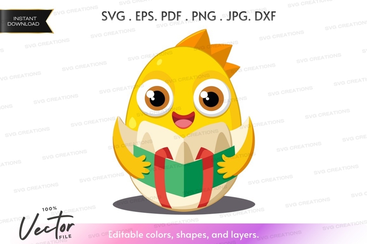 Curious chick reading a book