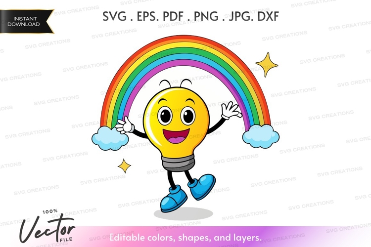Happy light bulb with rainbow