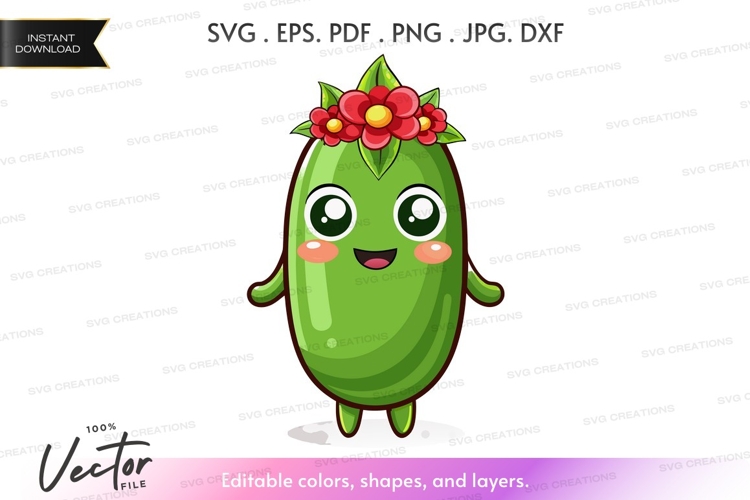 Cute avocado character with flower crown