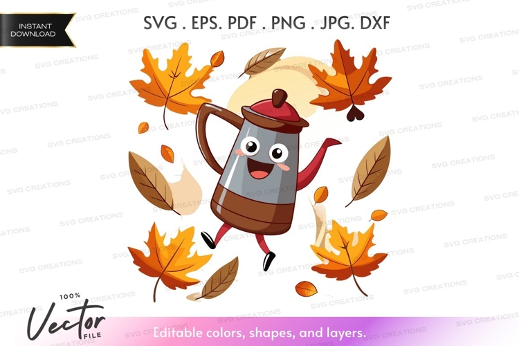 Autumn tea kettle silhouette clipart