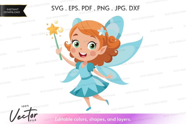 Fairy with magic wand - vector silhouette