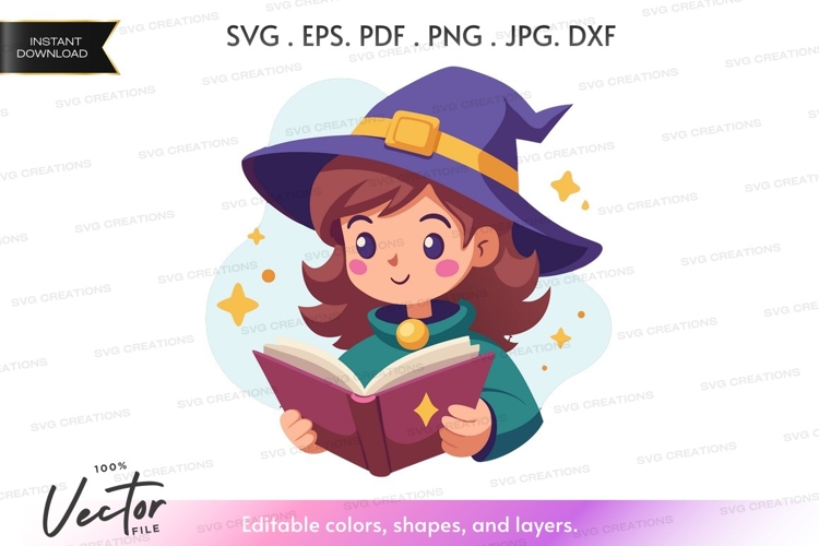 Young witch reading a spell book