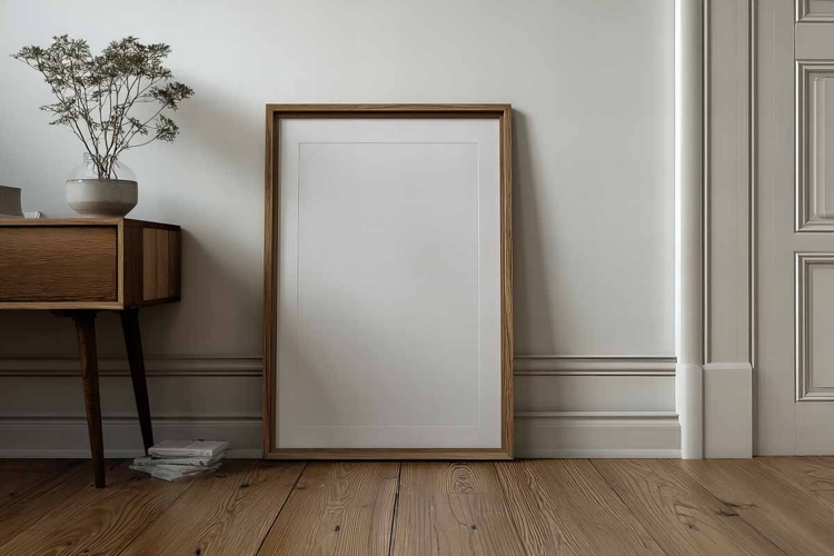 Blank poster frame mockup on white wall living (6520281)