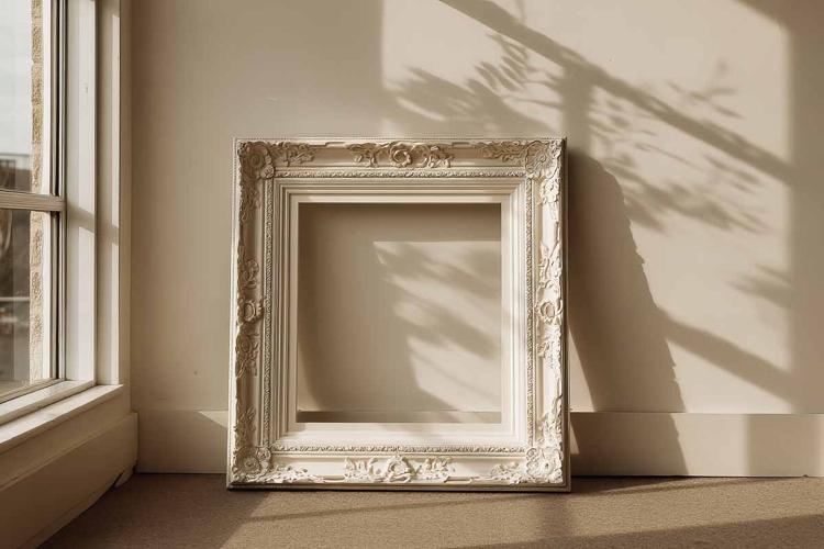 Blank poster frame mockup on white wall living (6520290)